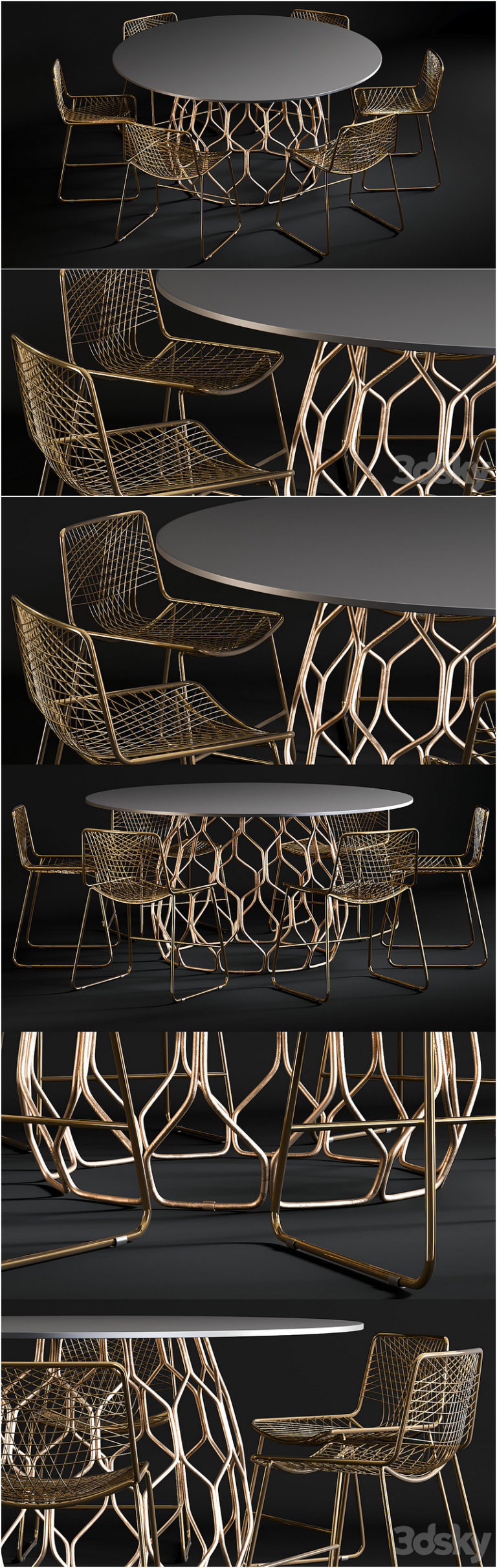 Desire FX 3d models | Dining Table Circuit & Chair Alpha Brass – 3D Model