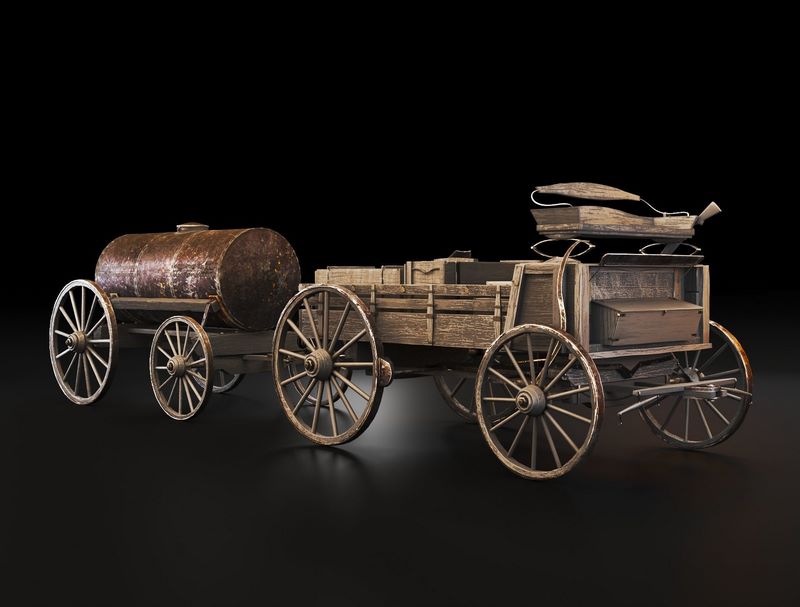 Desire FX 3d models | Wild Western Stagecoach and Wagon Low-poly 3D model