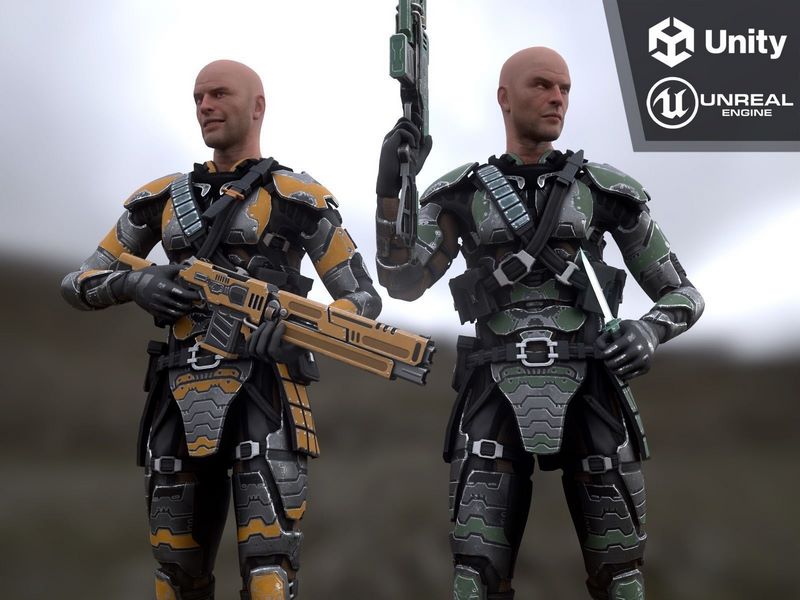 Desire FX 3d models | Sci-fi armored human warrior gameready character ...