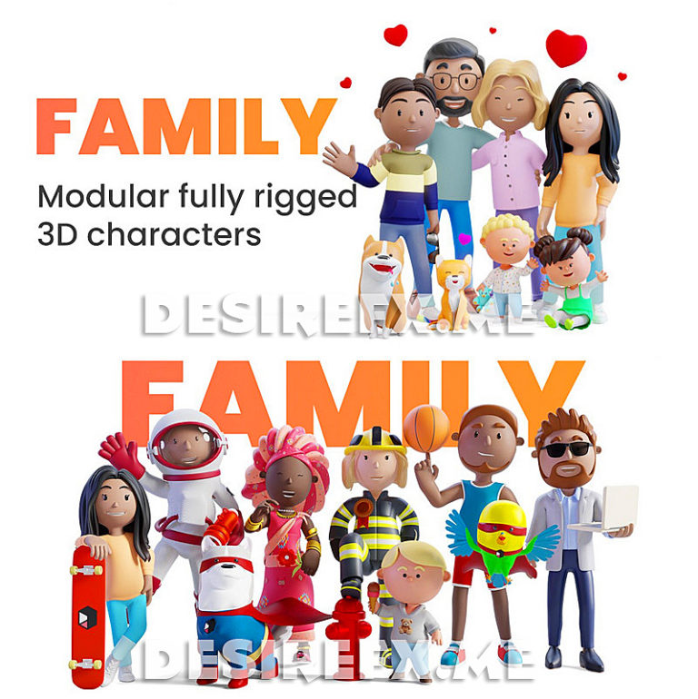 Desire FX 3d models | Family Modular Cartoon 3D pack with Character ...