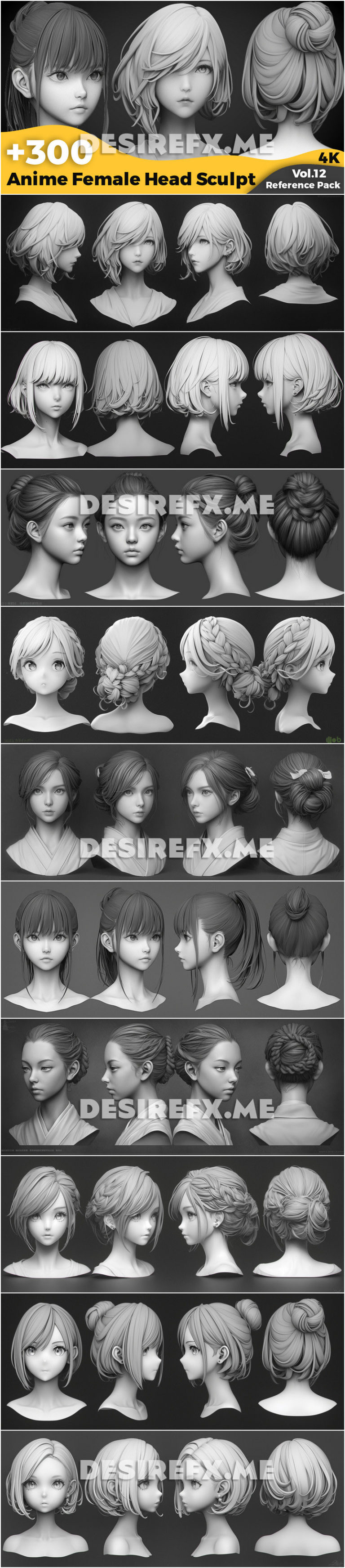 Desire FX 3d models | +300 Anime Female Head Sculpt Reference Images(4k)