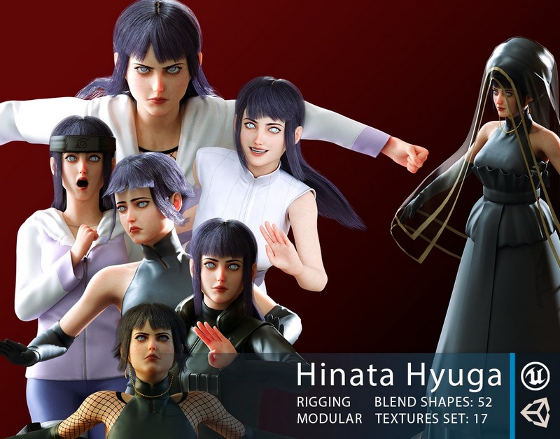 Desire FX 3d models | Hinata Hyuga Modular Character Low-poly 3D model