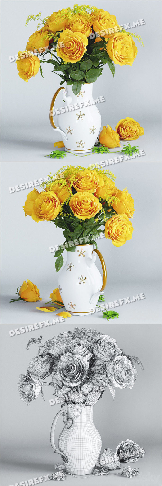 Desire FX 3d models | Flowers 1, yellow roses – 3D Model