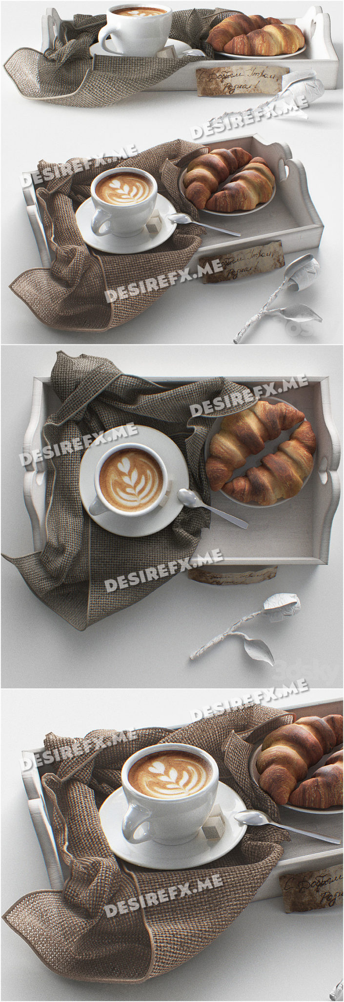 Desire FX 3d models | Coffee with croissants, romantic breakfast in bed ...