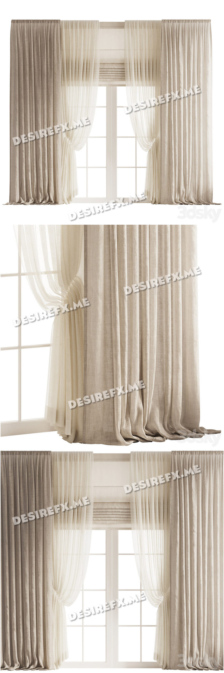 Desire FX 3d models | Draped Linen Curtains with Gathered Tulle and ...