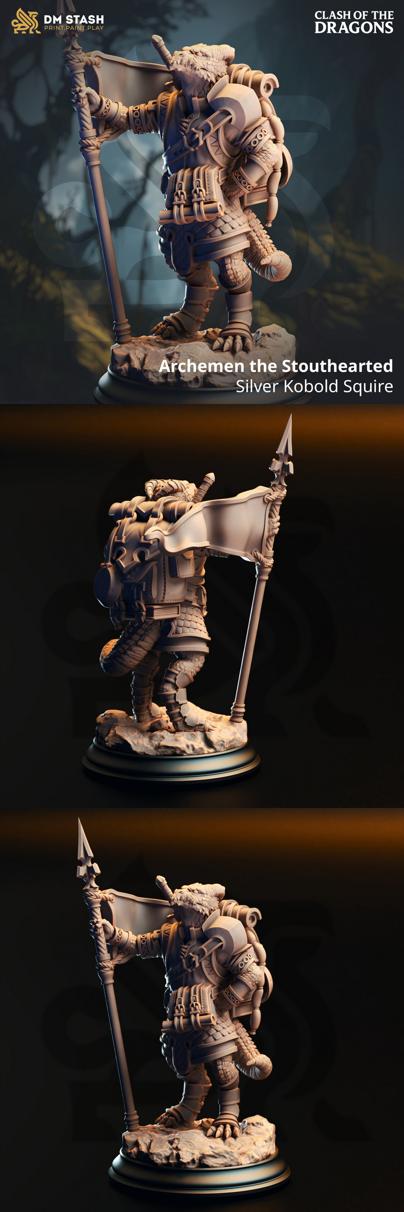 Desire FX 3d models | Archemen the Stouthearted – Silver Kobold Squire – 3D Print Model