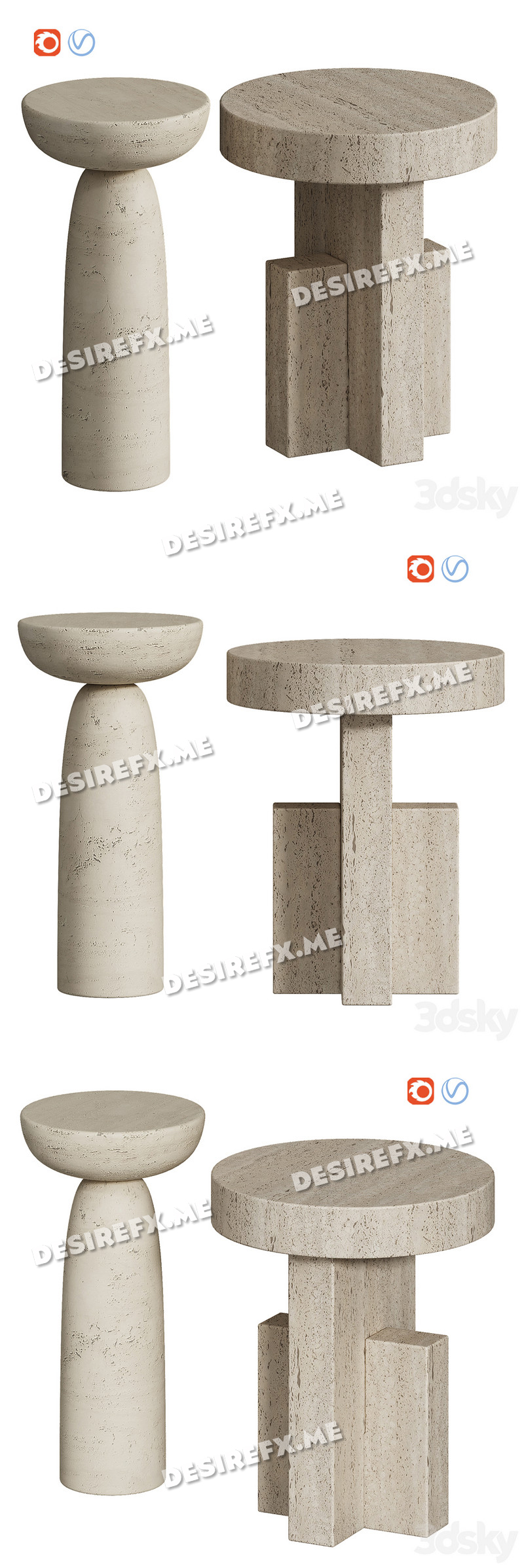 Desire FX 3d models | Tori Clarence Travertine Side Table – 3D Model