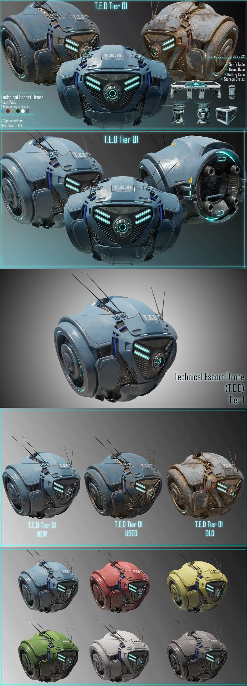 Desire FX 3d models | Technical Escort Drone Tier 1 T-E-D Sci-Fi Asset ...