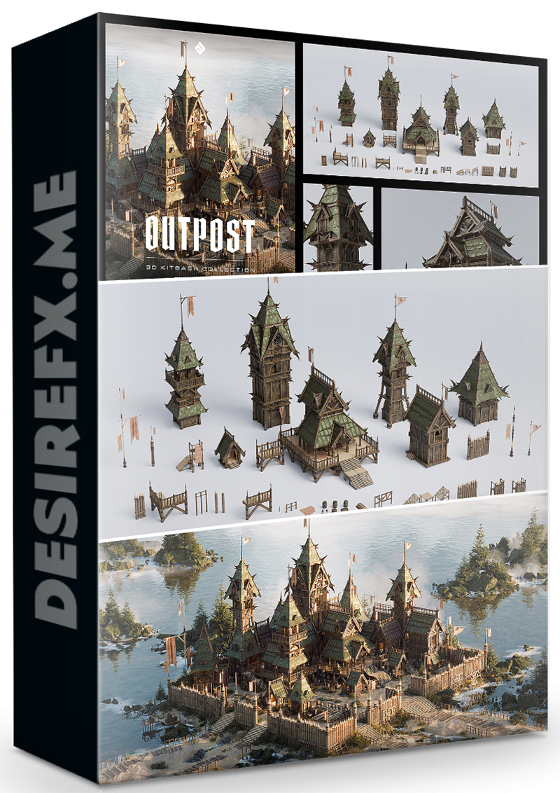 Desire FX 3d models | Outpost – Medieval Military Buildings 3D Kitbash Pack