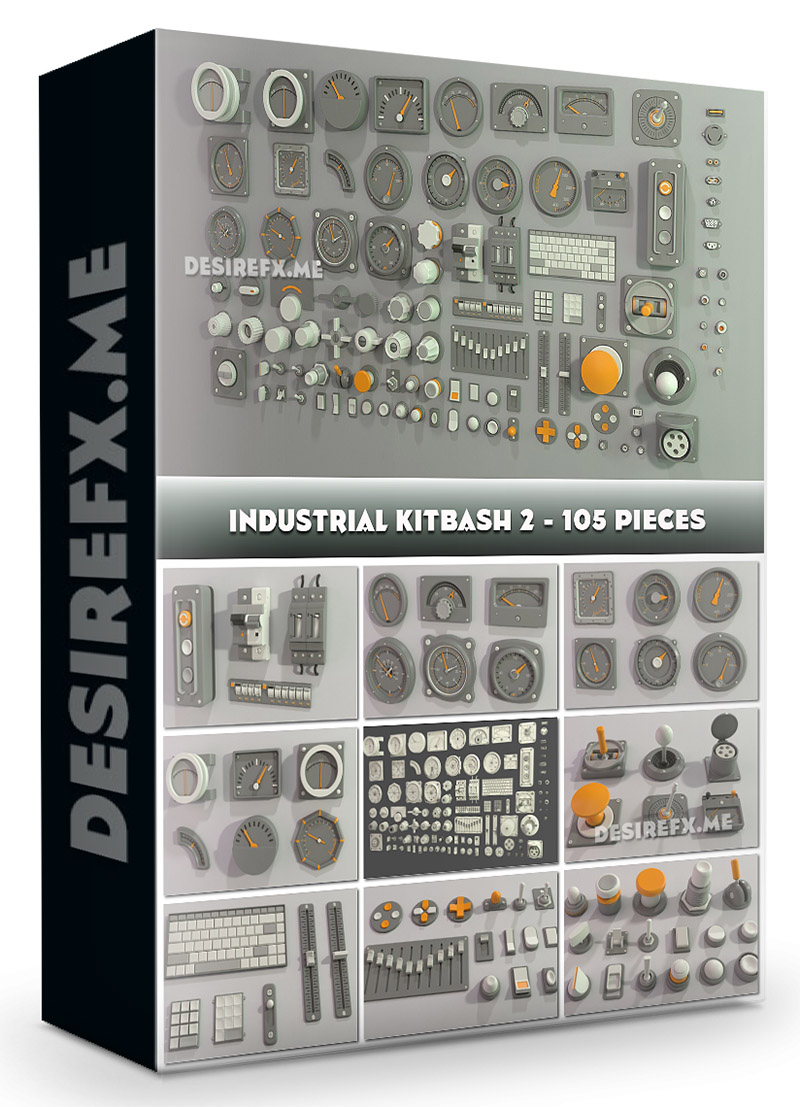 Desire FX 3d models | Industrial Kitbash 2 – 105 Pieces