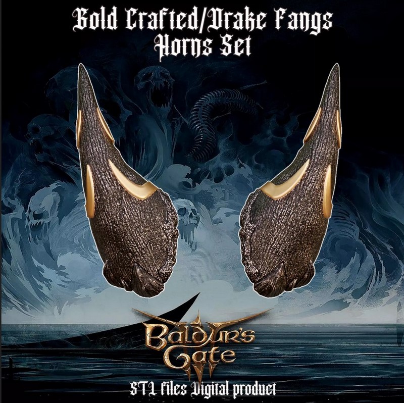Desire FX 3d models | Fantasy Drake Fangs and Gold Crafted Horns Set ...