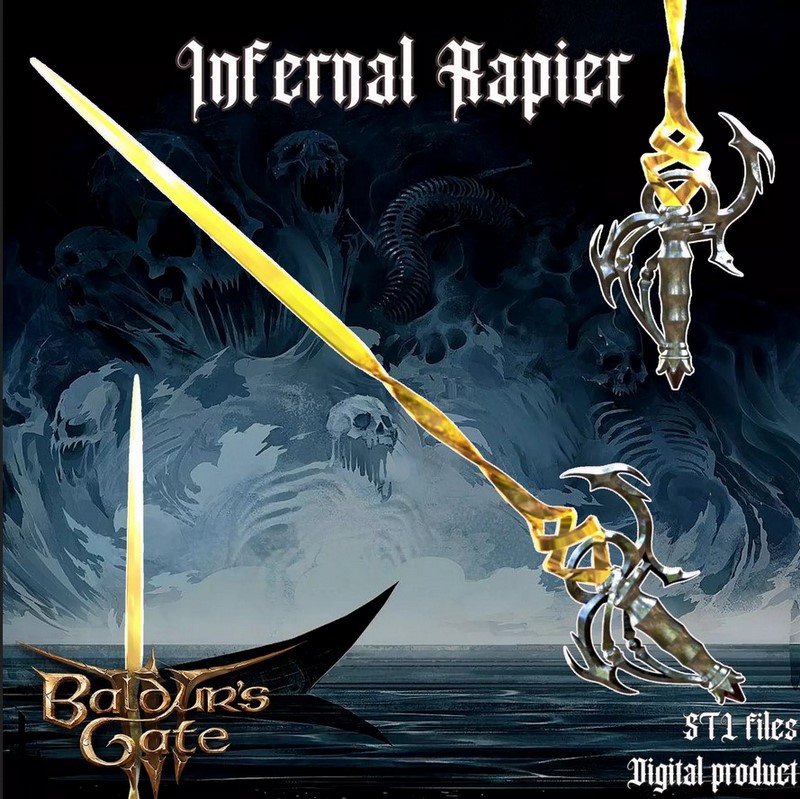 Desire FX 3d models | Fantasy Infernal Rapier Baldurs Gate 3 3D print model