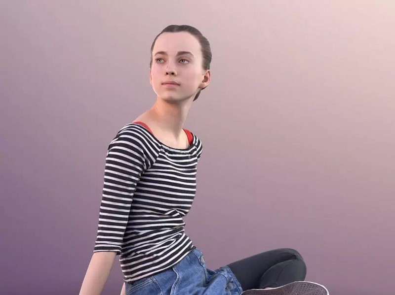 Desire FX 3d models | Teenager Girl Sitting On Ground low-poly 3d model