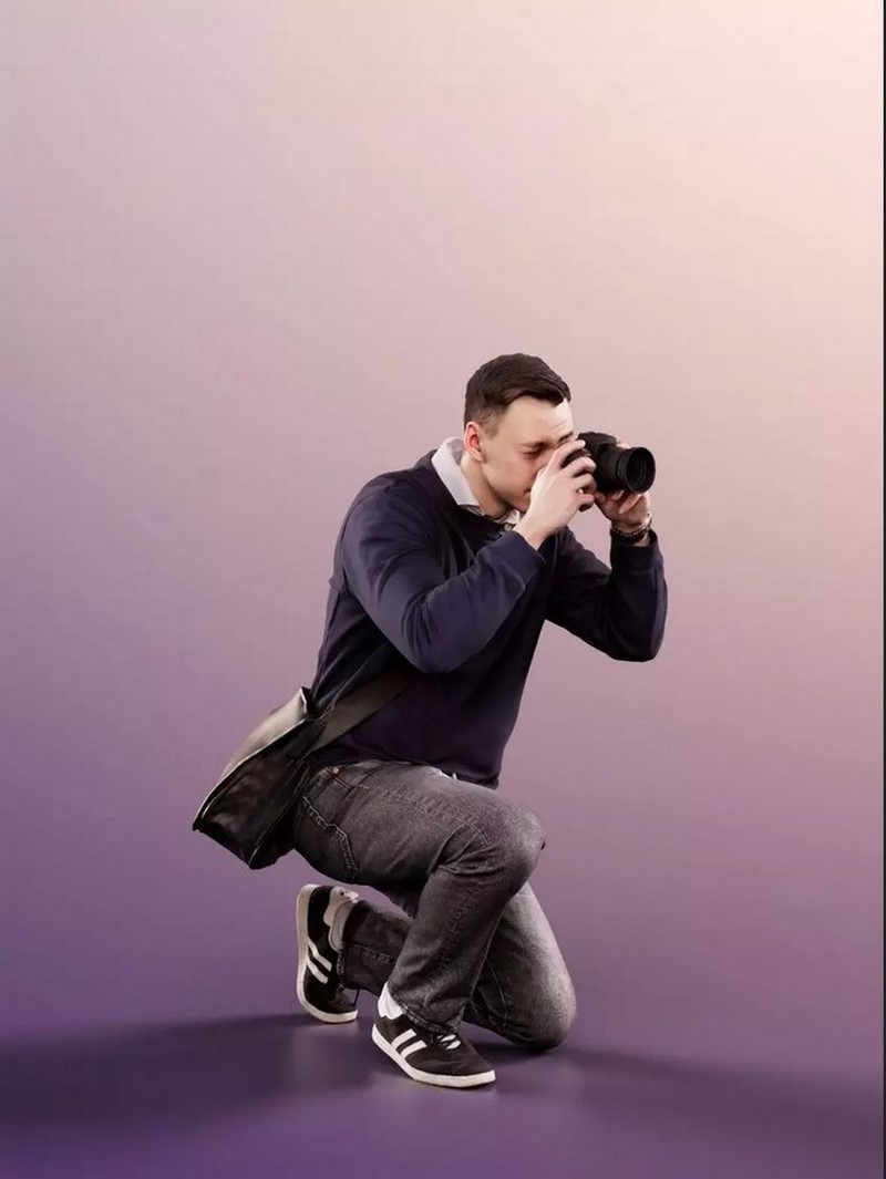 Desire FX 3d models | Man On His Knees Taking Photo With Camera 3D model