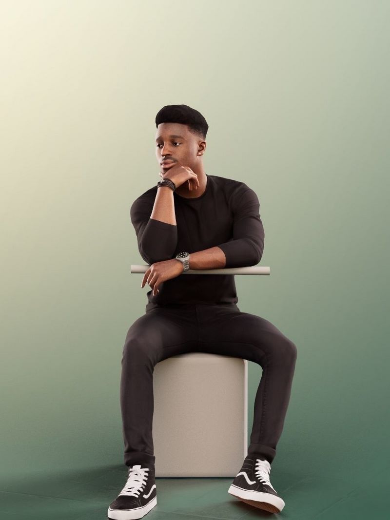 Desire FX 3d models | Sitting Black Man low-poly 3d model