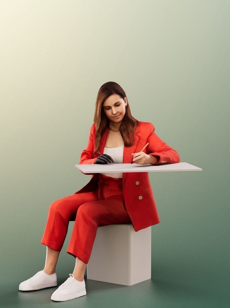 Desire FX 3d models | Writing Business Woman Sitting On Desk low-poly ...