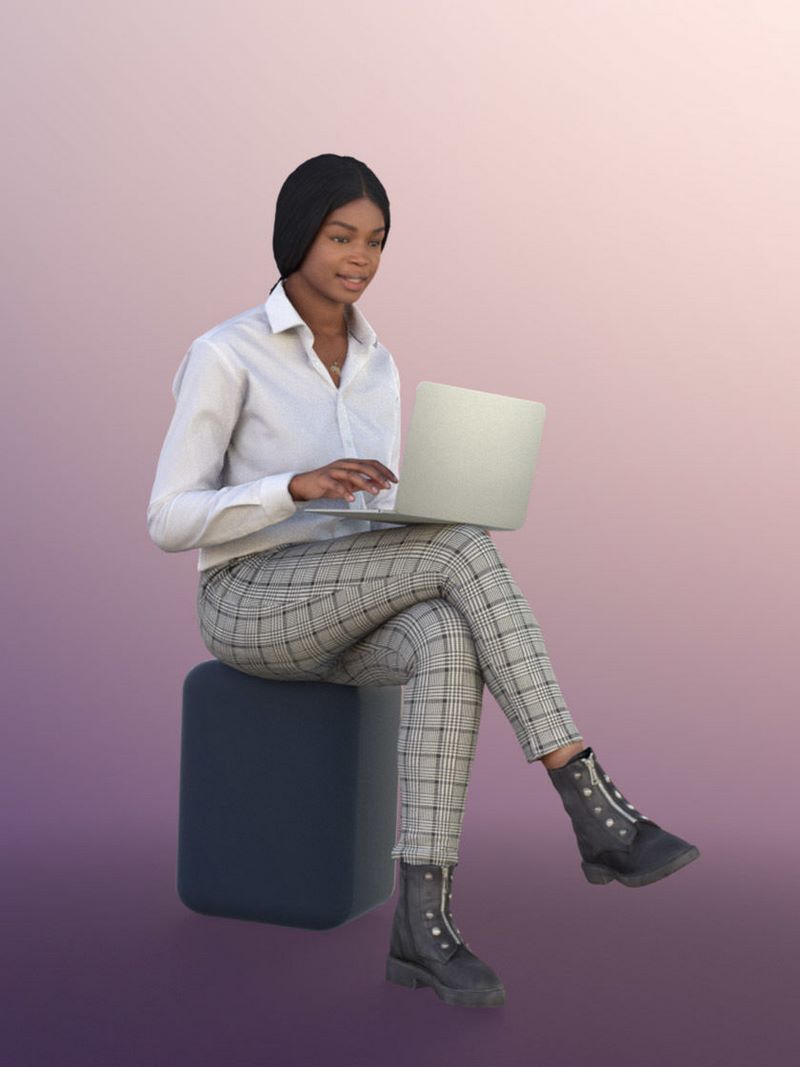 Desire FX 3d models | Sitting Black Girl Woman With Laptop Netbook 3D model