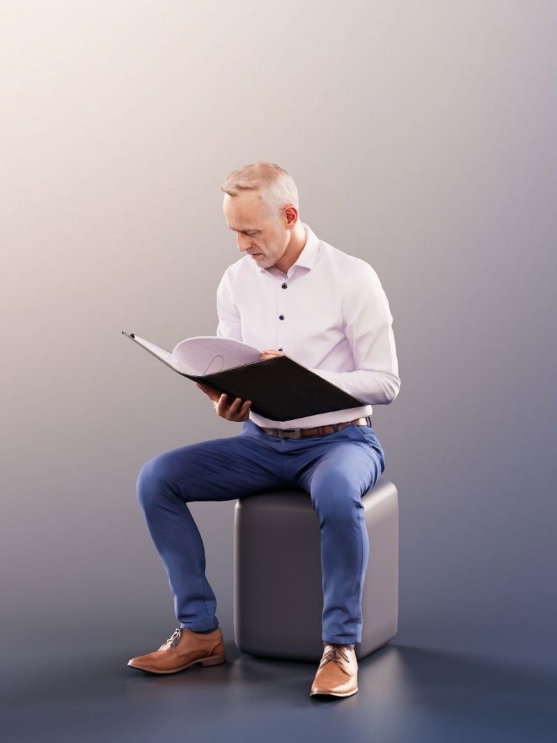 Desire FX 3d models | Sitting Business Man Reading his File Folder 3D model