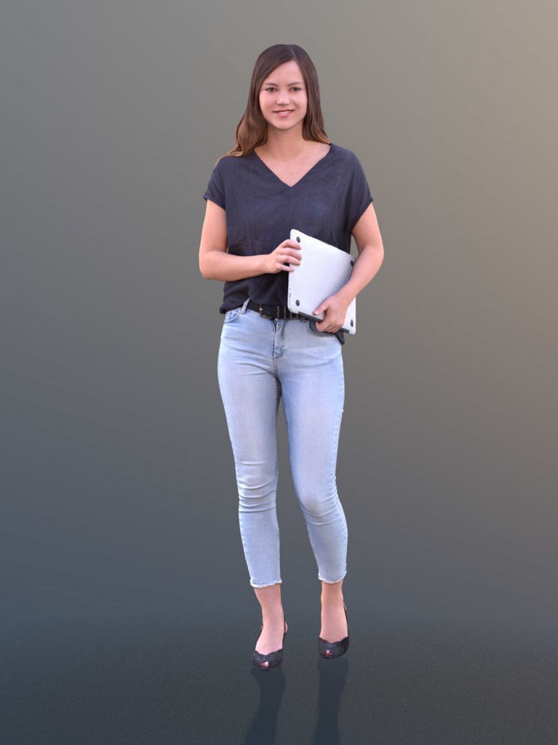 Desire FX 3d models | Woman Standing With Laptop low-poly 3d model