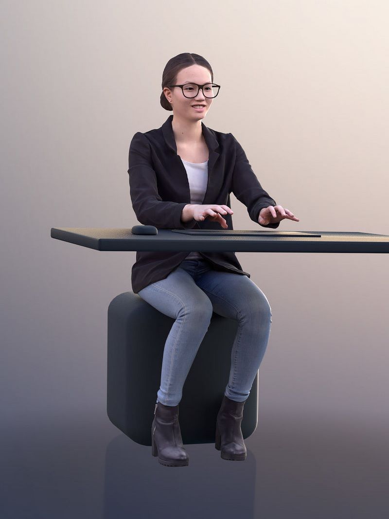 Desire FX 3d models | Business Woman Typing On PC low-poly 3d model