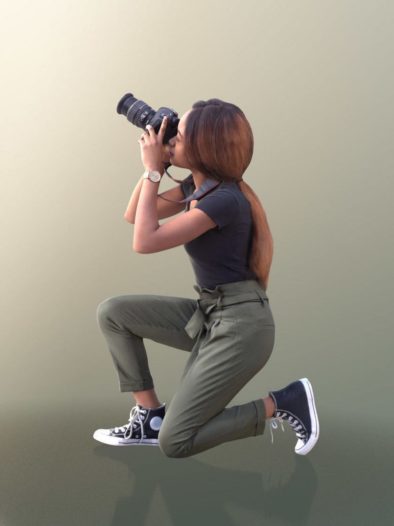 Desire FX 3d models | Black Girl Crouching Taking Photo 3D model