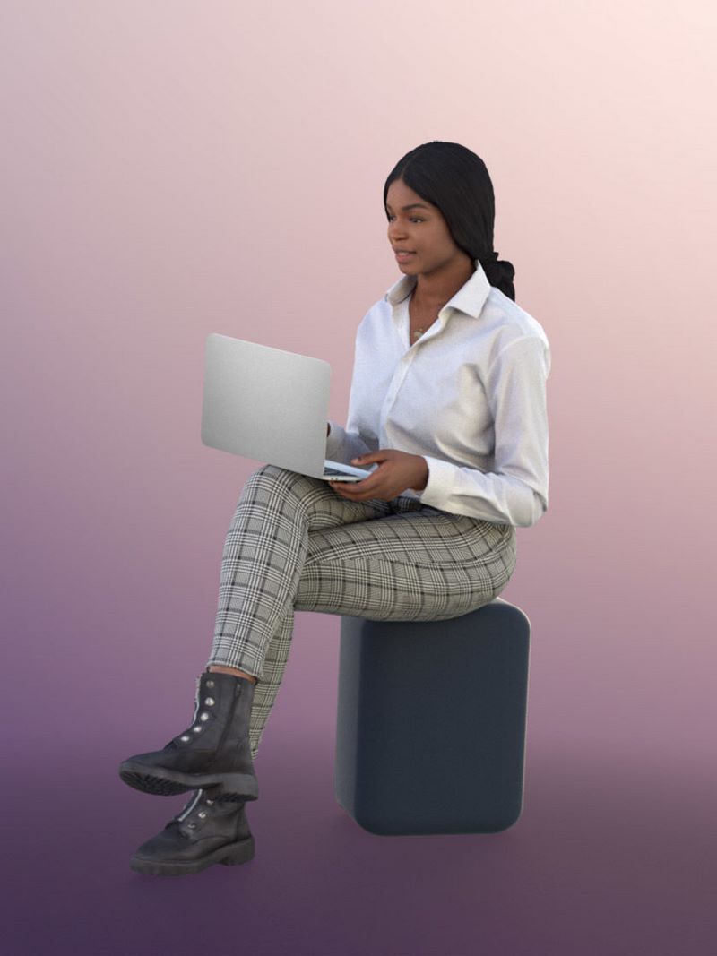 Desire FX 3d models | Sitting Black Girl Woman With Laptop Netbook 3D model
