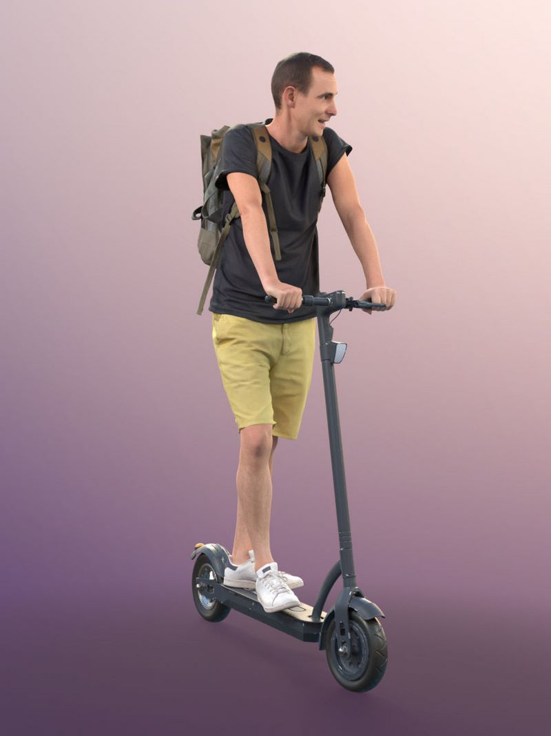 Desire FX 3d models | Casual Man Shorts Backpack On Scooter 3D model