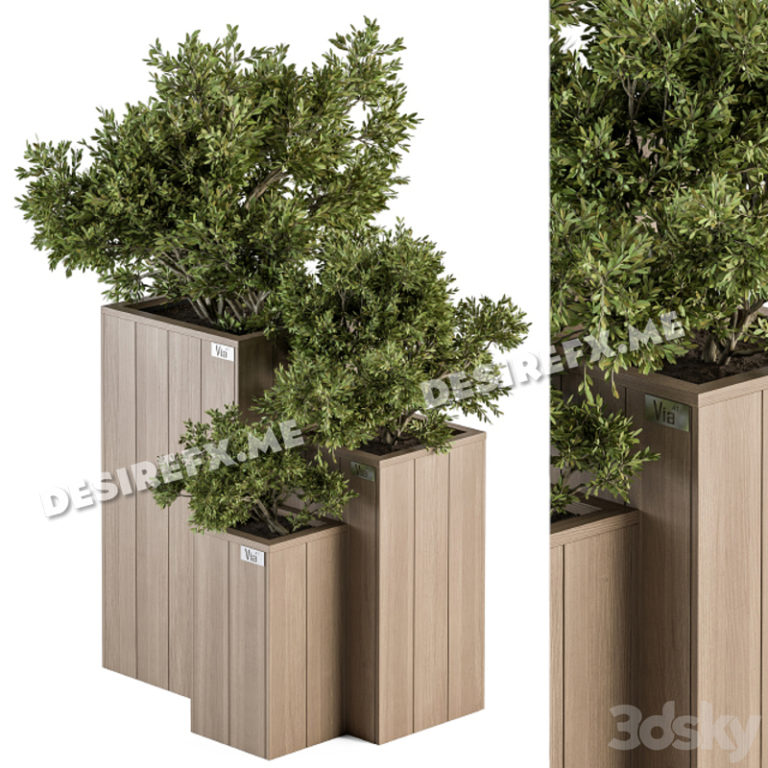 Desire FX 3d models | Outdoor Plant Set 298 – Wooden Plant Box – 3D Model