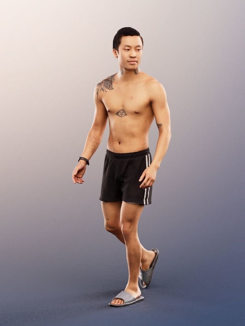 Desire FX 3d models | Walking Asian Man In Trunks low-poly 3d model