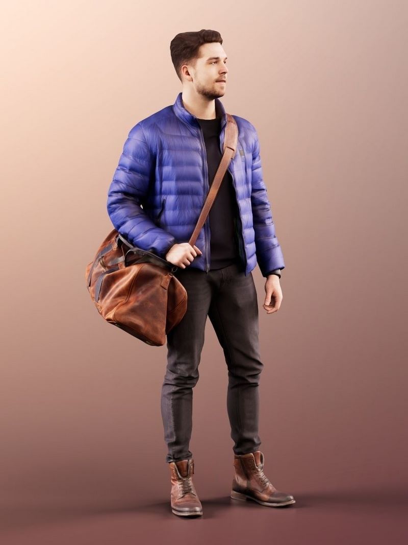Desire FX 3d models | Man Standing Warm Clothes With Leather Bag 3D model