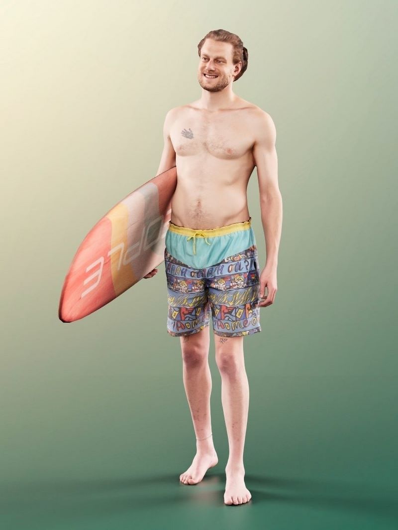 Desire FX 3d models | Walking Male Surfer With Surfboard low-poly 3d model
