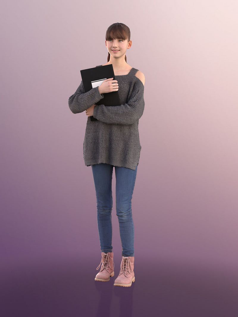 Desire FX 3d models | Young Girl Holding Documents low-poly 3d model