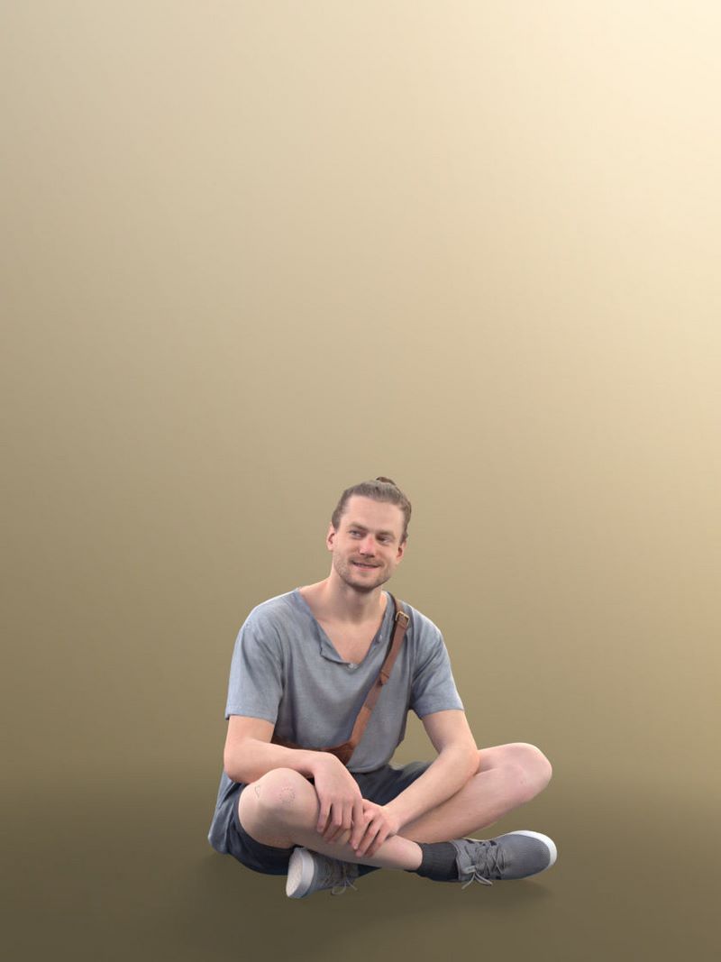 Desire FX 3d models | Sitting man cool hipster with bag and manbun 3D model