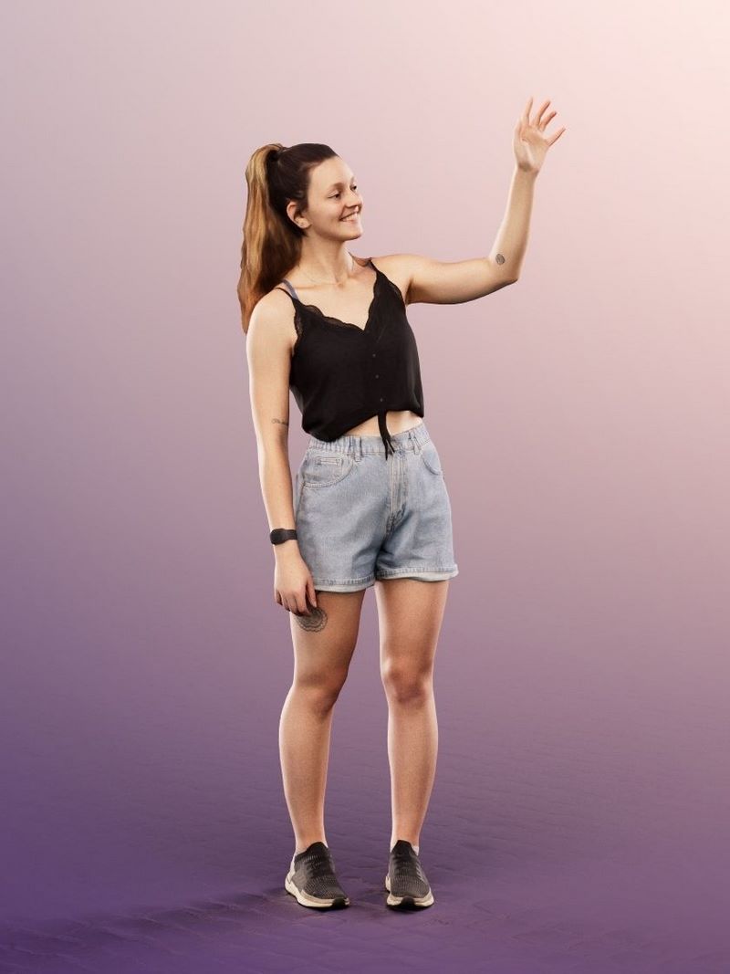 Desire FX 3d models | Waving Young Woman In Summer Outfit low-poly 3d model