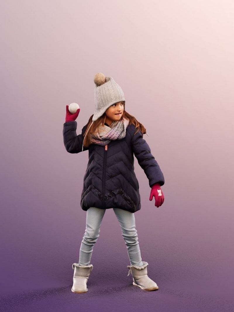 Desire FX 3d models | Little Girl Throwing Snowball low-poly 3d model