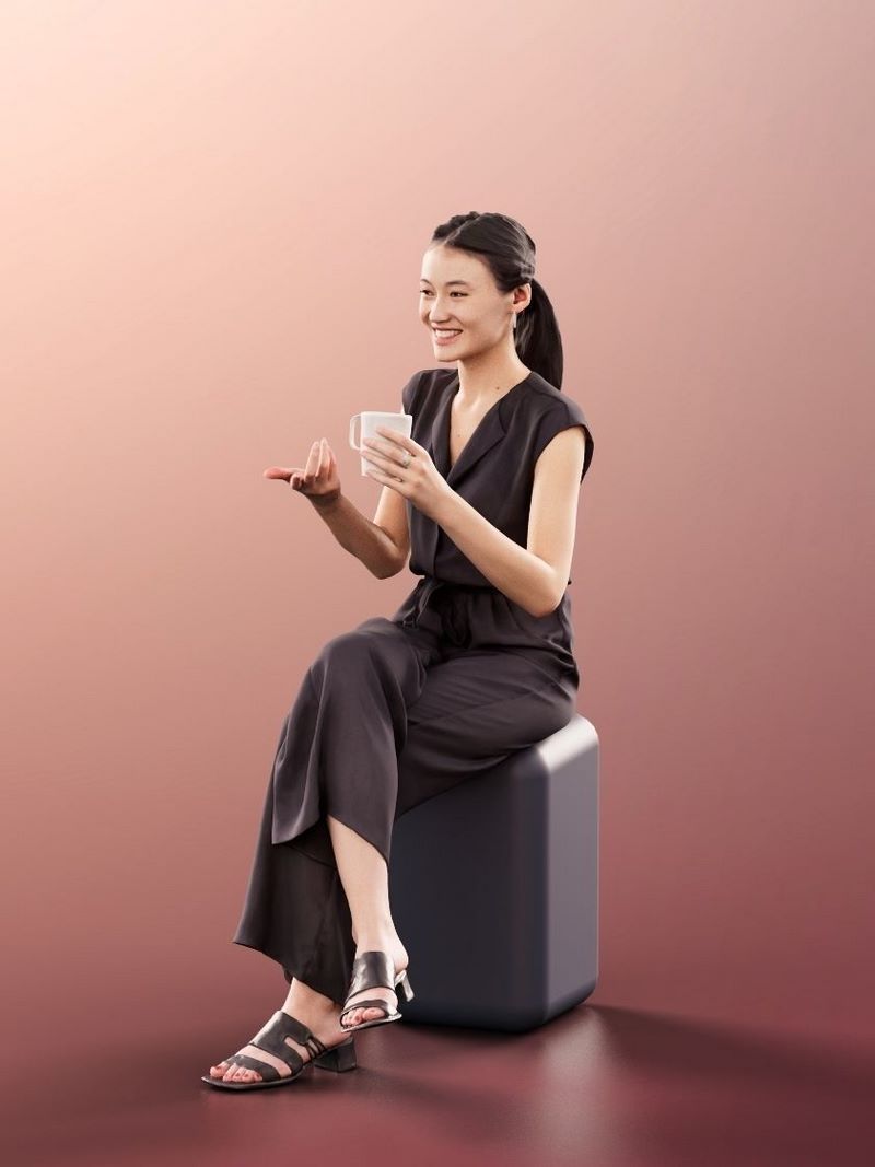 Desire FX 3d models | Sitting Asian Woman With Cup Talking low-poly 3d ...