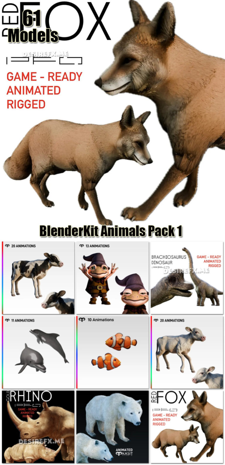Desire FX 3d models | BlenderKit Animals Pack 1