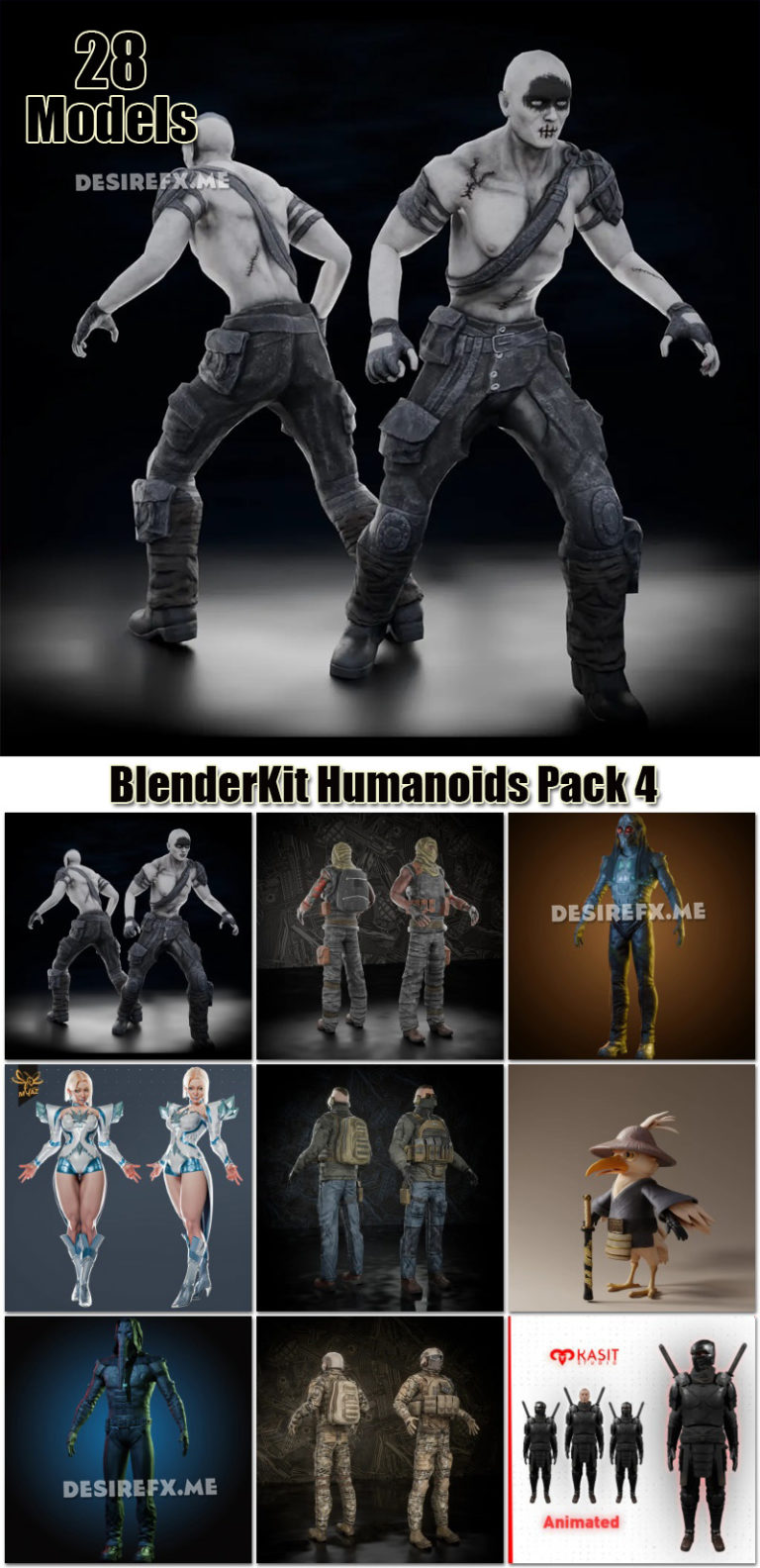 Desire FX 3d models | BlenderKit Humanoids Pack 4