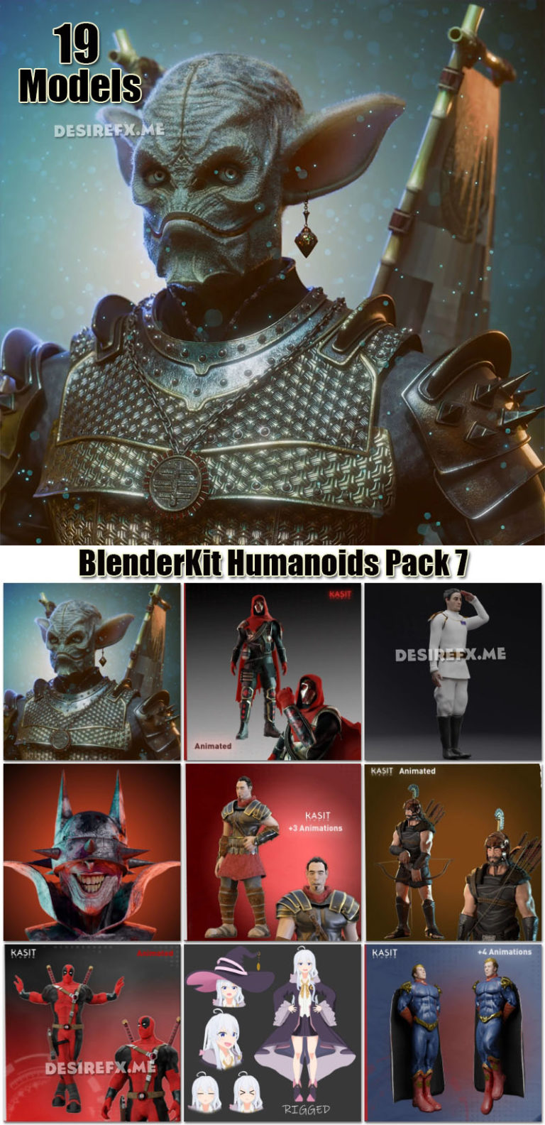 Desire FX 3d models | BlenderKit Humanoids Pack 7