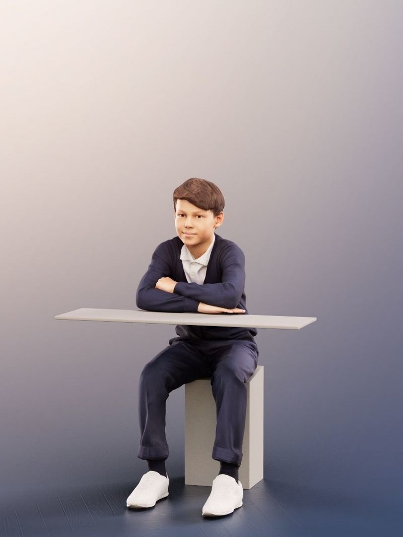 Desire FX 3d models | Sitting School Boy low-poly 3d model