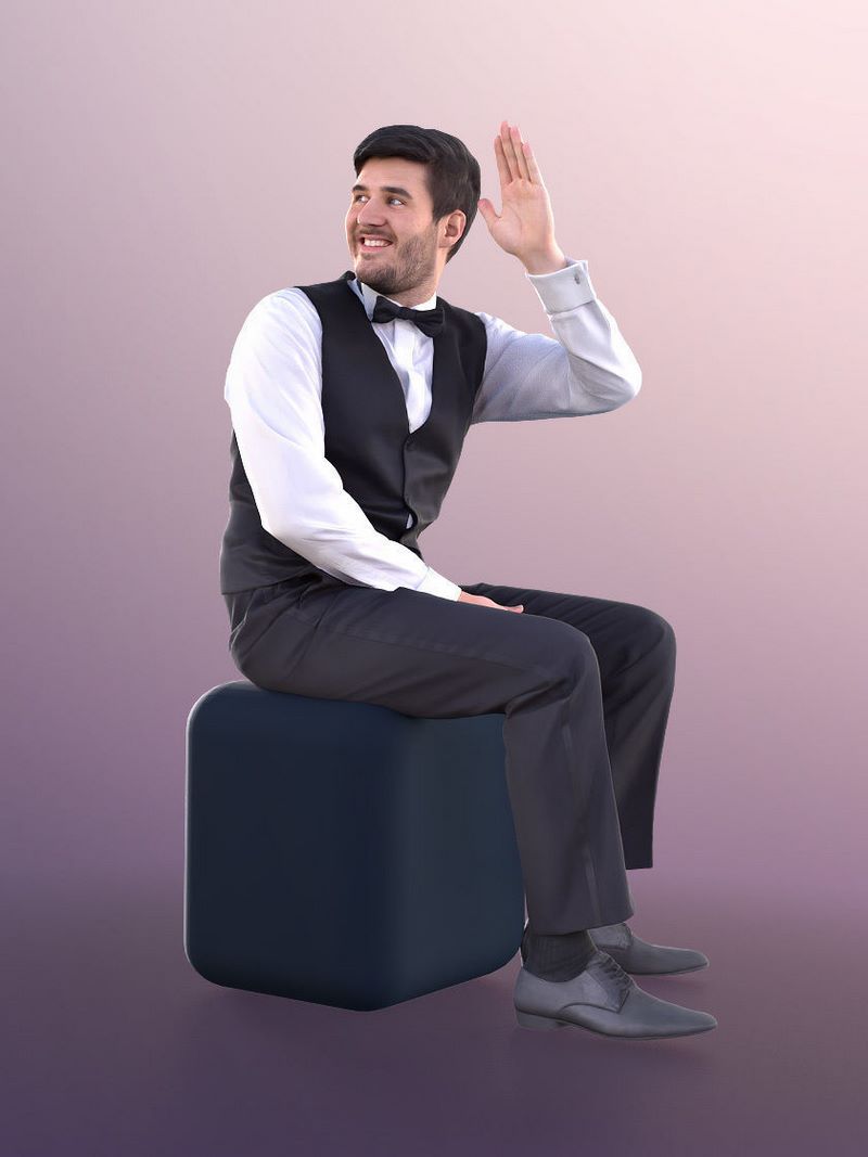 Desire FX 3d models | Elegant Man Sitting And Waving low-poly 3d model