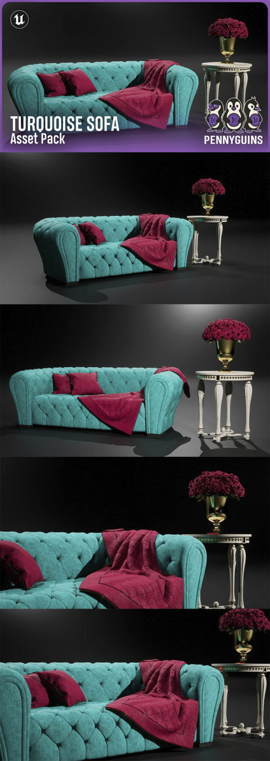 Desire FX 3d models | Turquoise Sofa – Asset Pack – Unreal Engine
